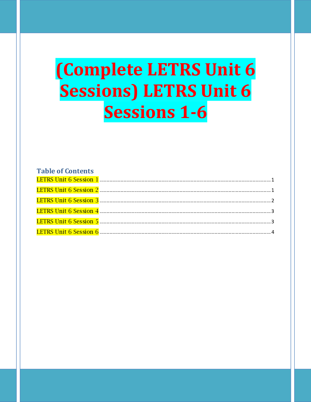 (Complete LETRS Unit 6 Sessions) LETRS Unit 6 Sessions 1-6 - Scholarfriends